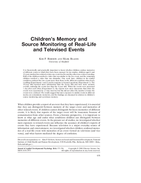 (PDF) Children's Memory and Source Monitoring of Real-Life and ...