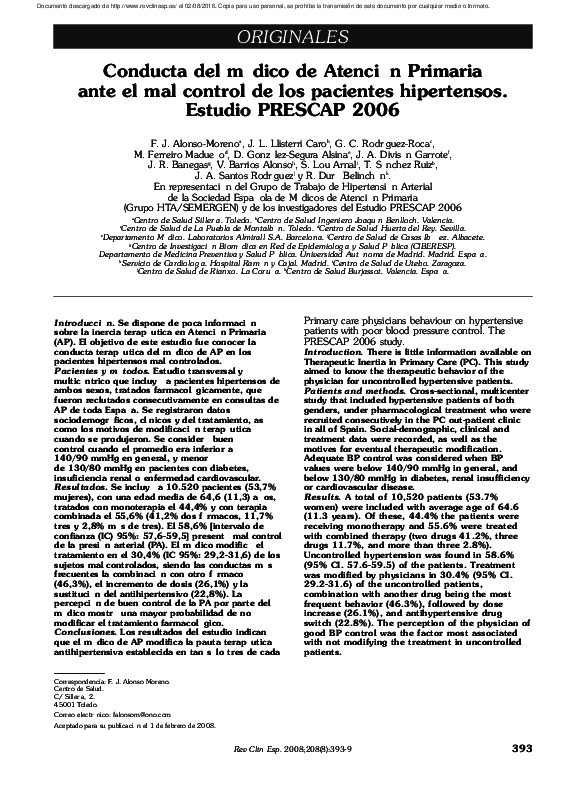 (PDF) Conducta del médico de Atención Primaria ante el mal control de ...