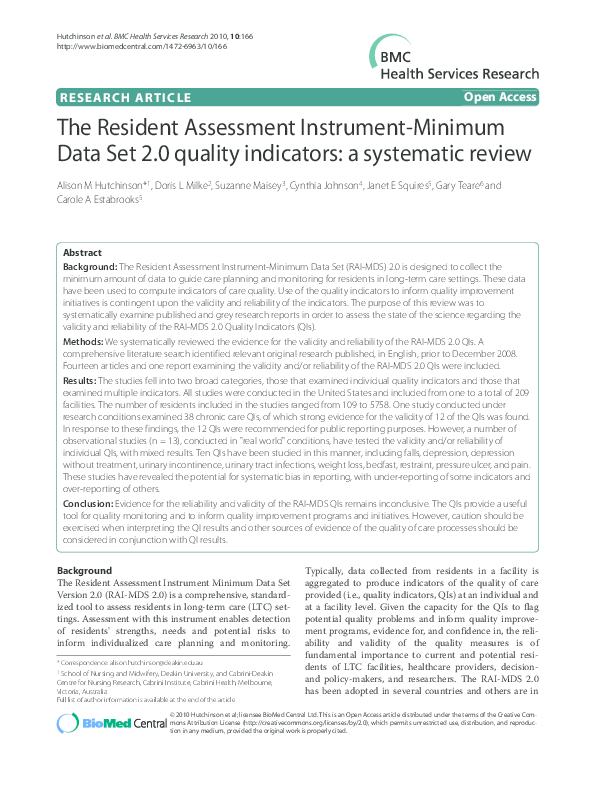 (PDF) The Resident Assessment Instrument-Minimum Data Set 2.0 quality ...