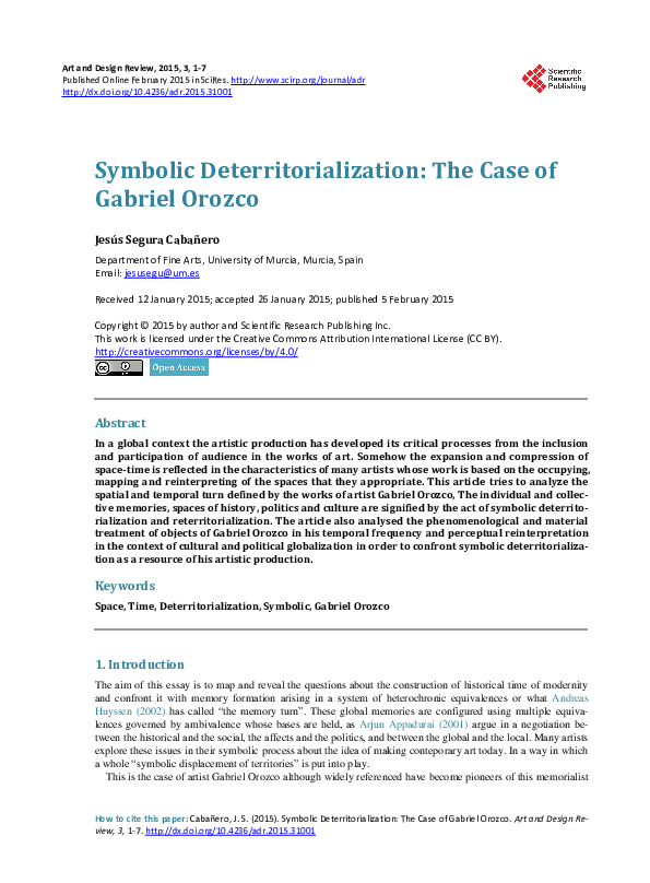 (PDF) Symbolic Deterritorialization: The Case of Gabriel Orozco