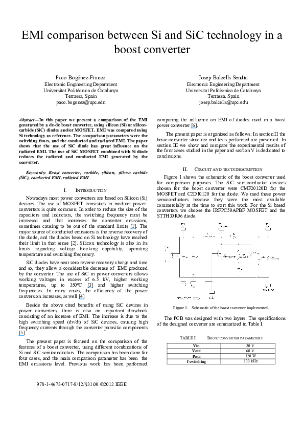 (PDF) EMI comparison between Si and SiC technology in a boost converter