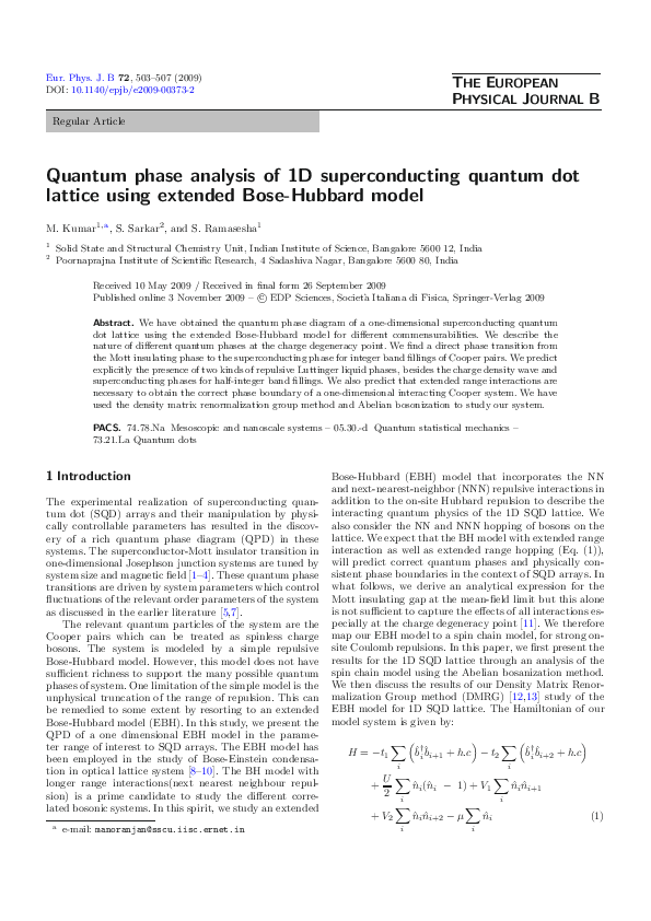 (PDF) Quantum phase analysis of 1D superconducting quantum dot lattice using extended Bose ...