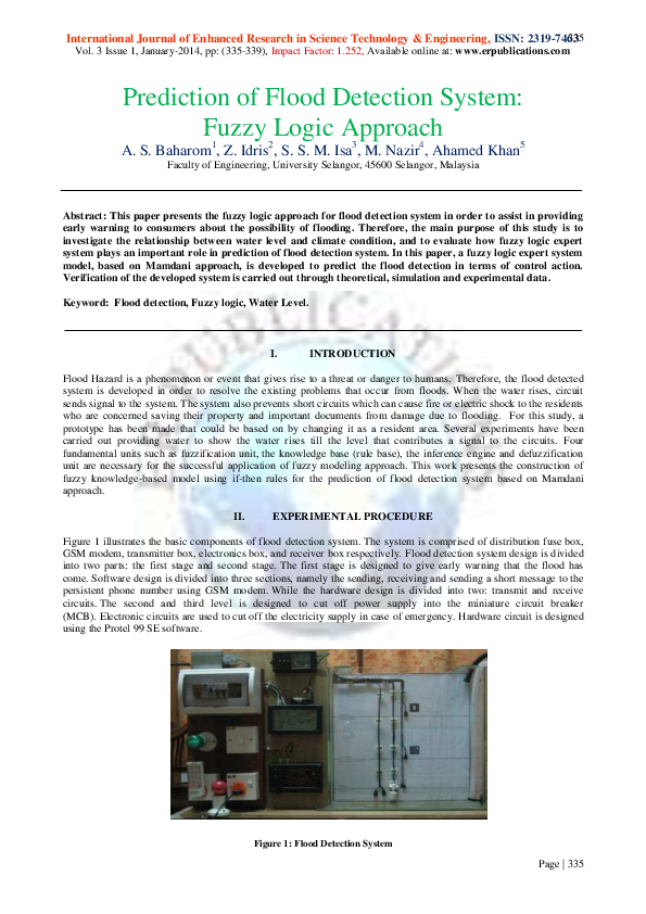 Pdf Prediction Of Flood Detection System Fuzzy Logic Approach