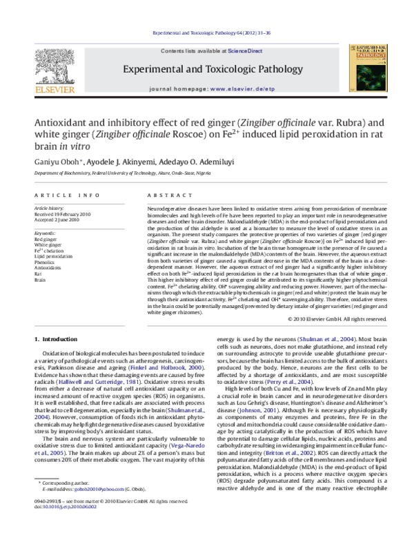 (PDF) Antioxidant and inhibitory effect of red ginger ( Zingiber ...