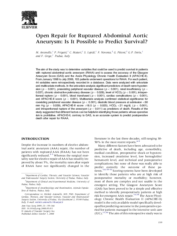 (PDF) Indicators of survival after open repair of ruptured abdominal ...