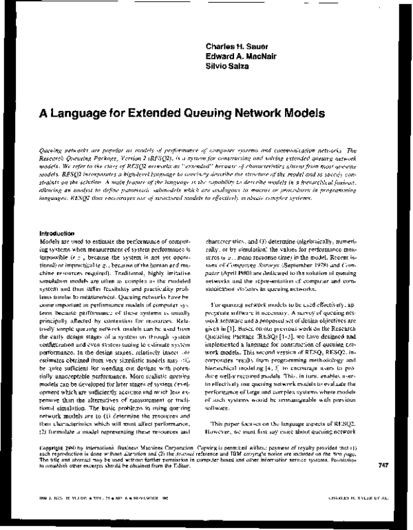Pdf A Language For Extended Queueing Network Models