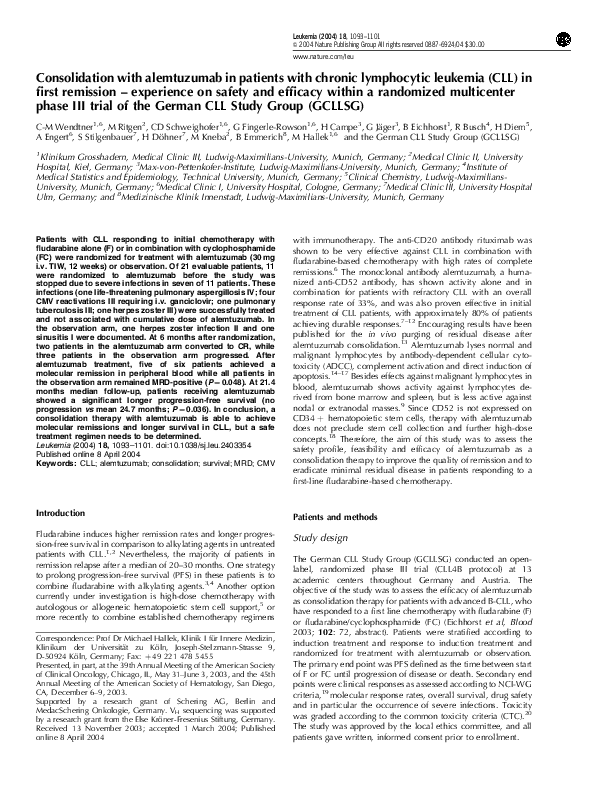 (PDF) Consolidation with alemtuzumab in patients with chronic ...