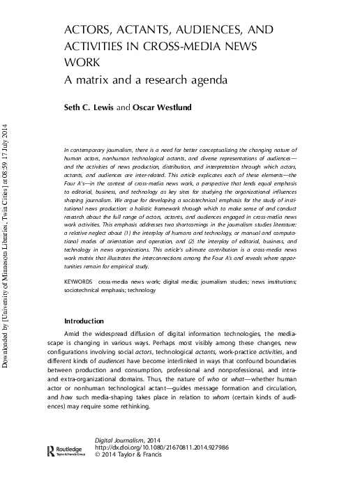 (PDF) Actors, Actants, Audiences, and Activities in Cross-Media News ...
