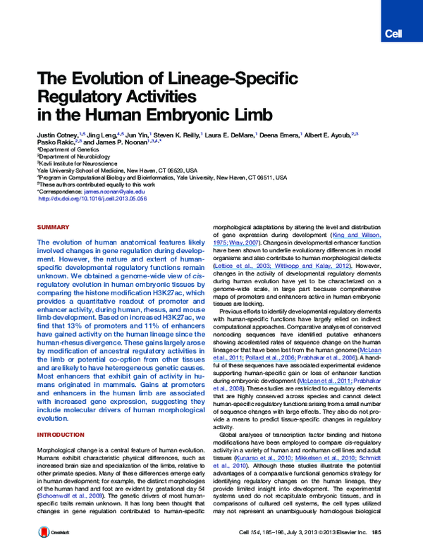 (PDF) The Evolution of Lineage-Specific Regulatory Activities in the ...