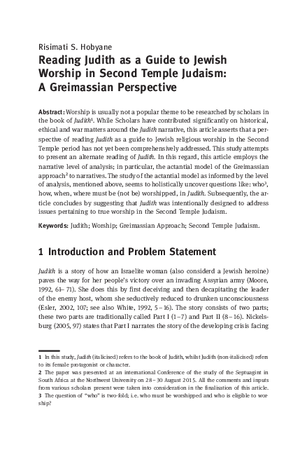 (PDF) Reading Judith as a Guide to Jewish Worship in Second Temple ...