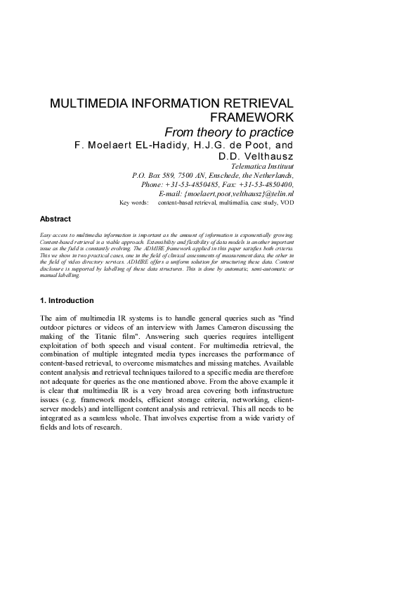 (PDF) Multimedia Information Retrieval Framework: From Theory to Practice