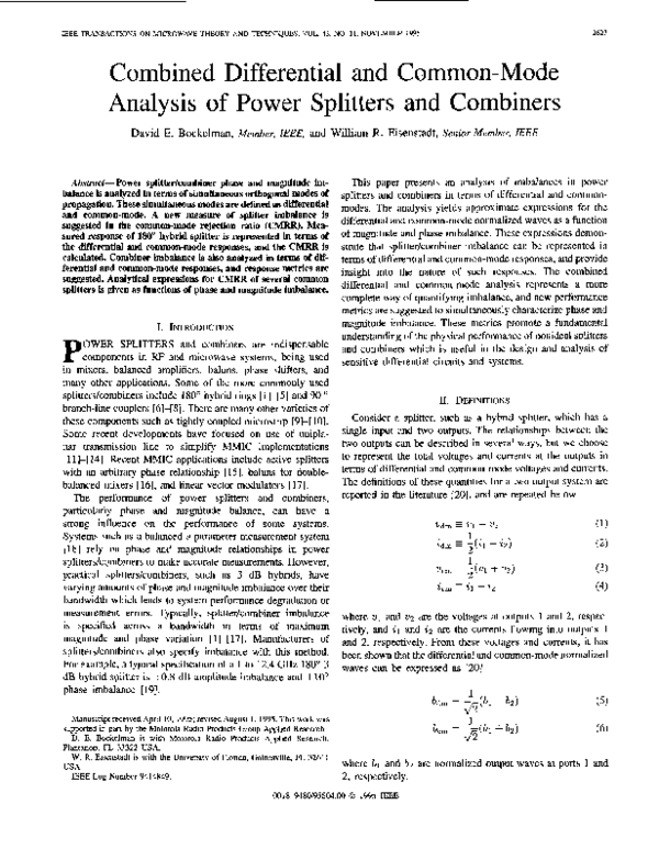 (PDF) Combined differential and common-mode analysis of power splitters ...