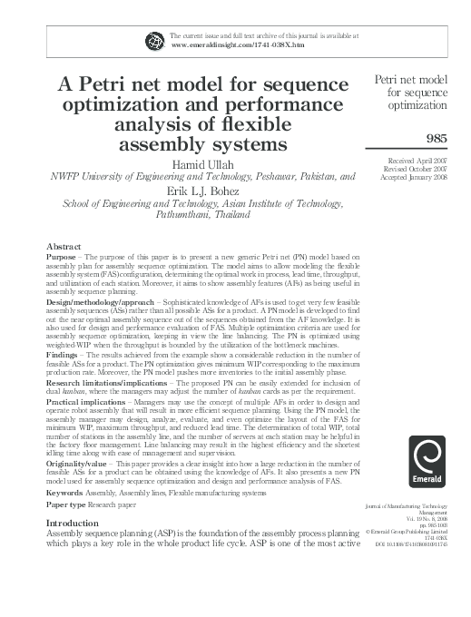 (PDF) A Petri net model for sequence optimization and performance ...