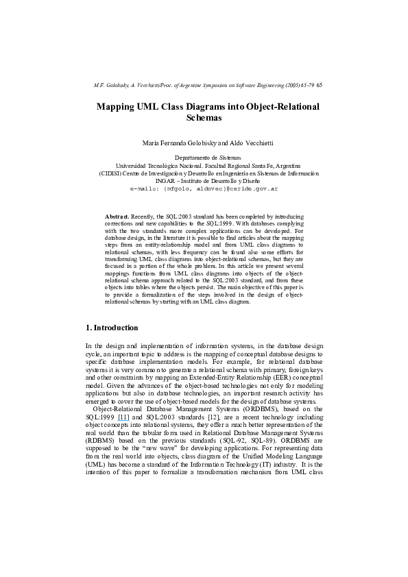 (PDF) UML Class Diagrams to Object-Relational Mapping (PDF) UML Class Diagrams to Object-Relational Mapping
