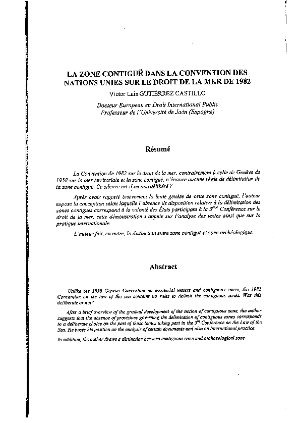 La zone contigué dans la Convention des Nations Unies sur le Droit de ...