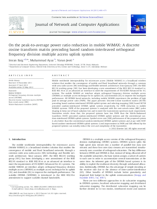 Pdf On The Peak To Average Power Ratio Reduction In Mobile Wimax A Discrete Cosine Transform