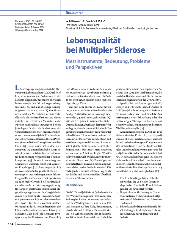 (PDF) Lebensqualit t bei Multipler Sklerose | Sabine Twork - Academia.edu