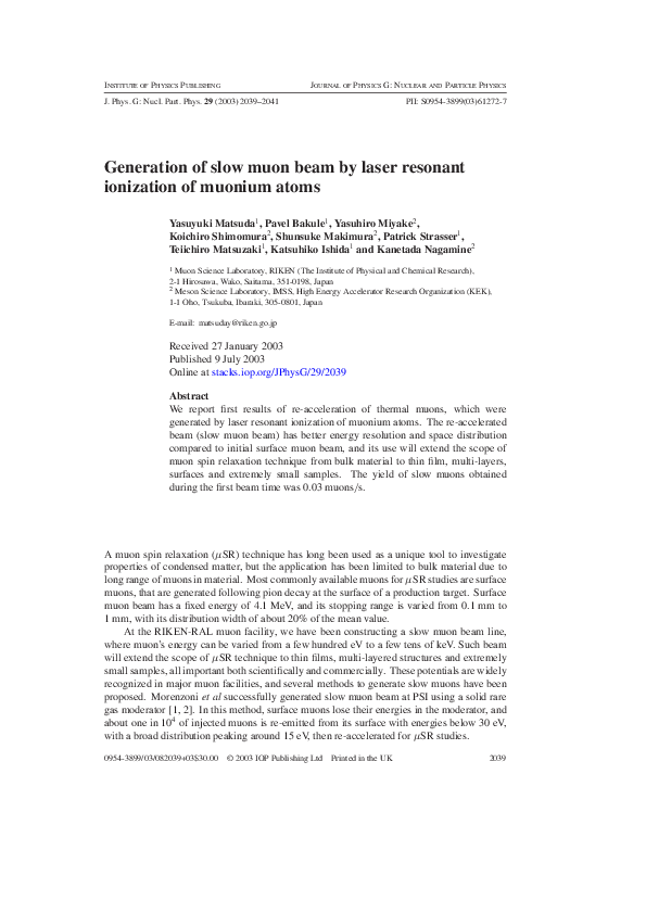 (PDF) Generation of slow muon beam by laser resonant ionization of ...