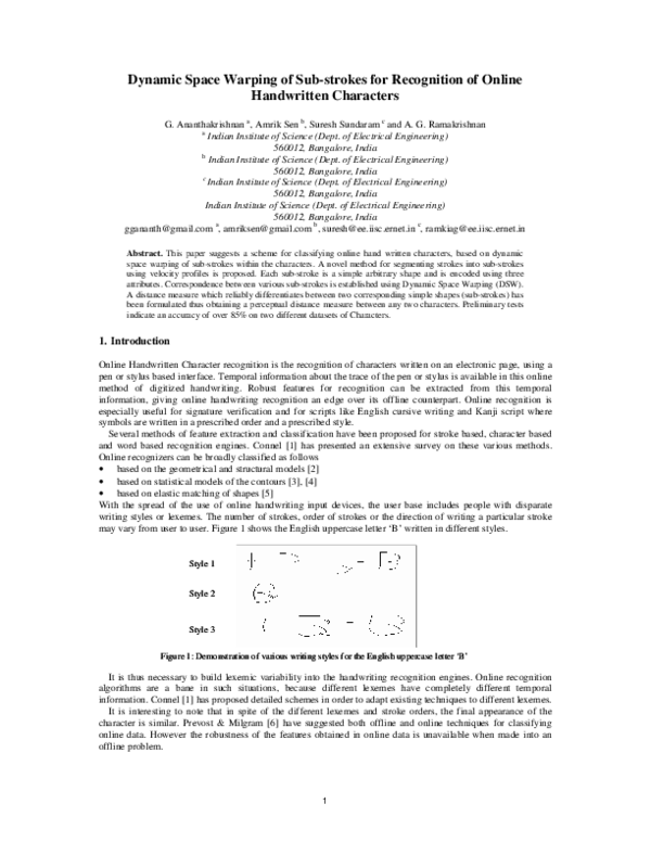 (PDF) Dynamic space warping of strokes for recognition of online ...