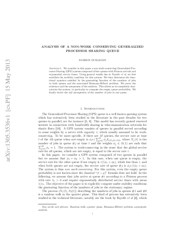 (PDF) Analysis of a non-work conserving Generalized Processor Sharing queue | Fabrice Guillemin ...