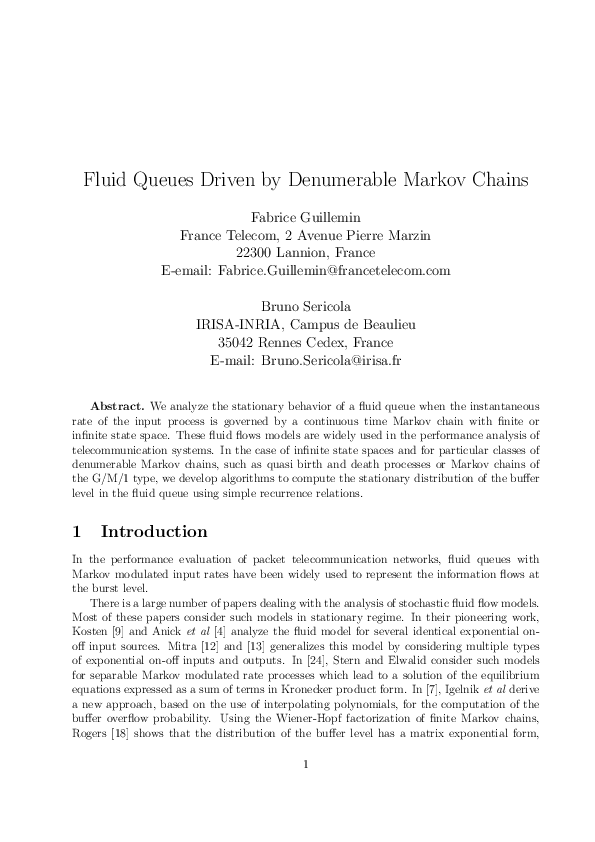 Pdf Fluid Queues Driven By Denumerable Markov Chains