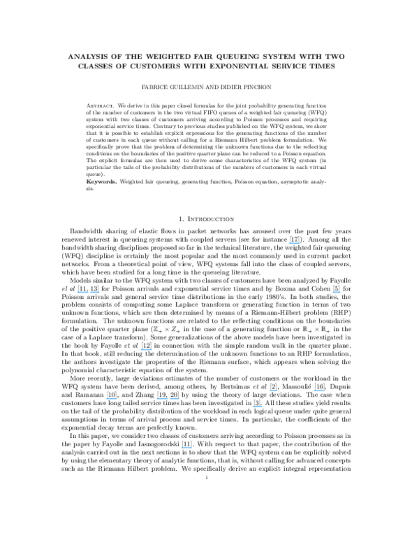 (PDF) Analysis of the Weighted Fair Queuing System with Two Classes of Customers with ...