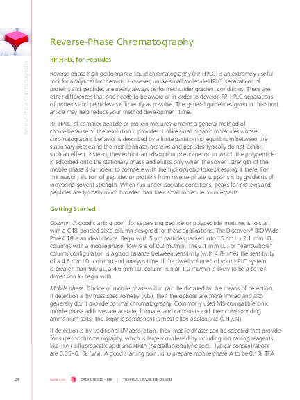 Pdf Reverse Phase Chromatography Rp Hplc For Peptides