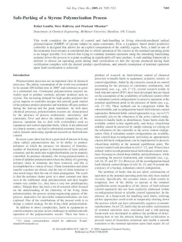 (PDF) Safe-Parking of a Styrene Polymerization Process