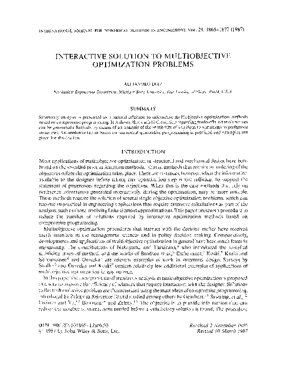 (PDF) Interactive solution to multiobjective optimization problems