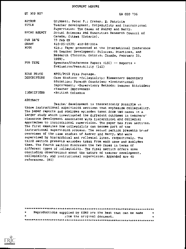 (PDF) Teacher Development, Collegiality and Instructional Supervision ...