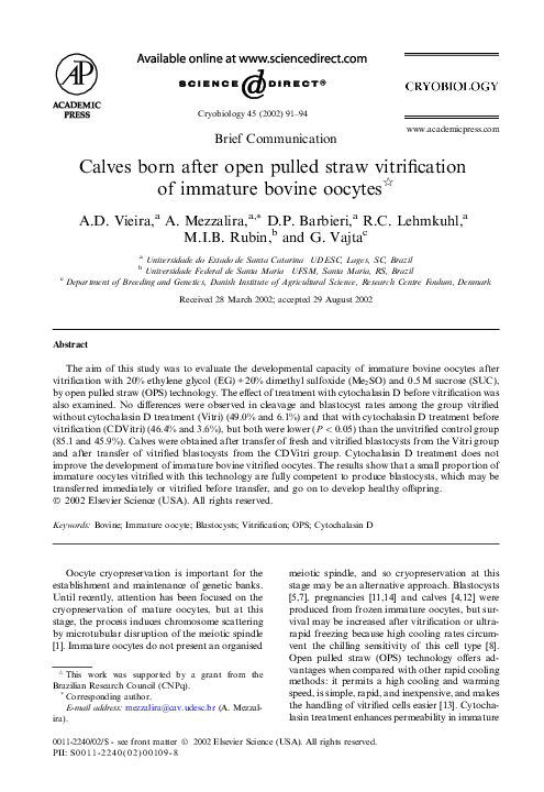 (PDF) Calves born after open pulled straw vitrification of immature ...