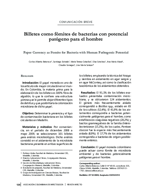 (PDF) Paper Currency as Fomite for Bacteria with Human Pathogenic Potential