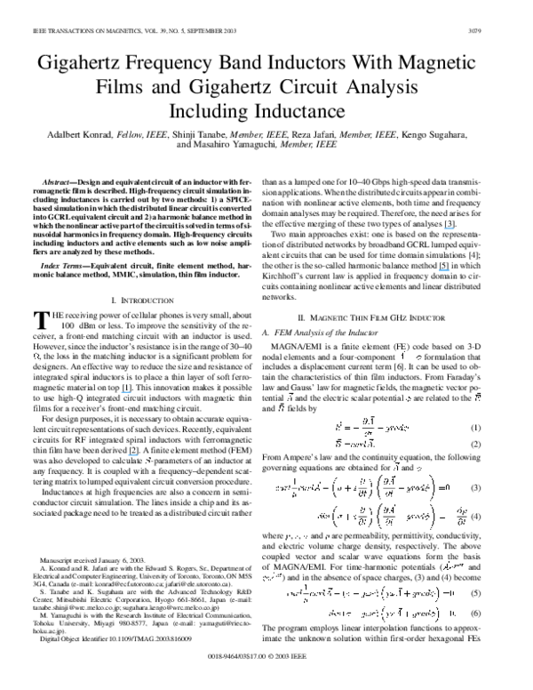 (PDF) Gigahertz frequency band inductors with magnetic films and gigahertz circuit analysis ...