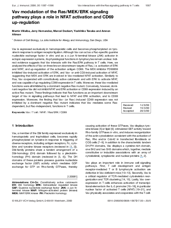(PDF) Vav modulation of the Ras / MEK / ERK signaling pathway plays a ...