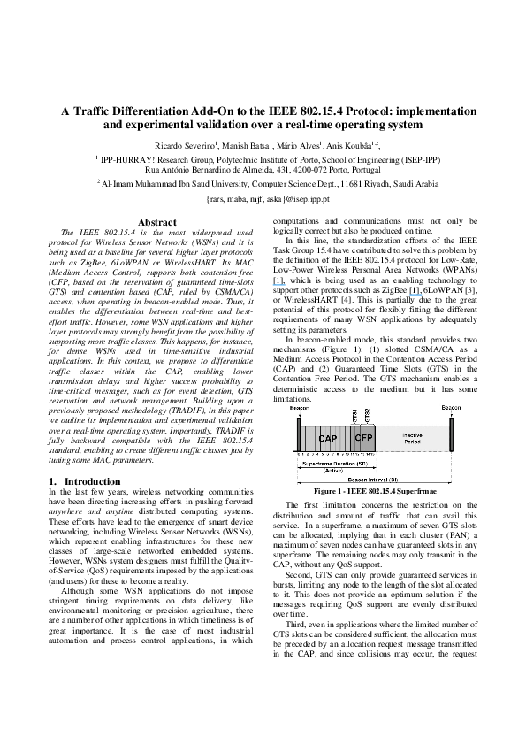 (PDF) A traffic differentiation add-on to the IEEE 802.15.4 protocol: Implementation and ...