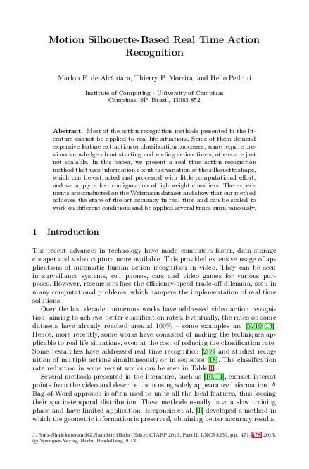 (PDF) Motion Silhouette-Based Real Time Action Recognition