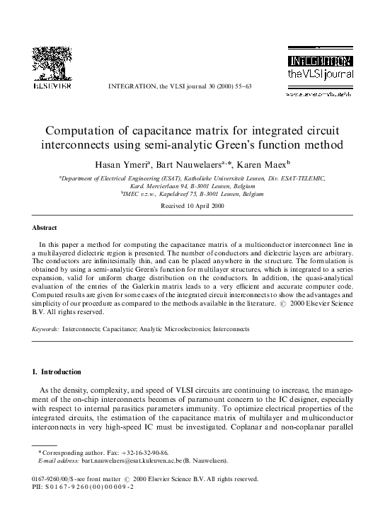 Pdf Computation Of Capacitance Matrix For Integrated Circuit Interconnects Using Semi Analytic