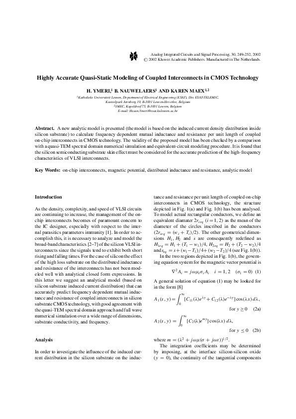 (PDF) Highly accurate quasi-static modeling of coupled interconnects in CMOS technology | Bart ...