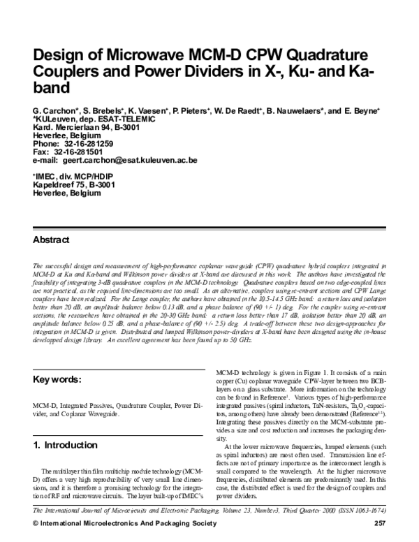 (PDF) Design of Microwave MCM-D CPW Quadrature Couplers and Power ...