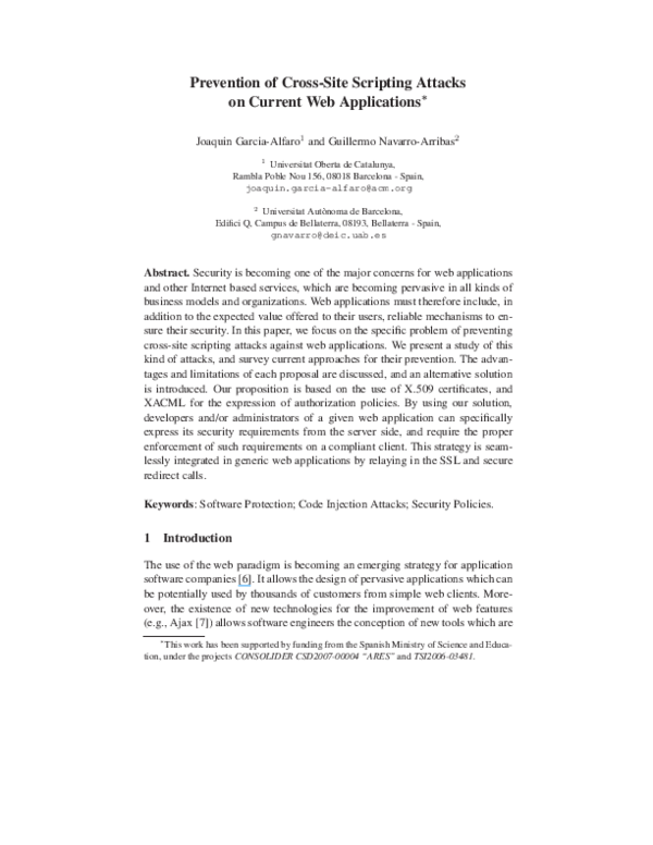 Pdf Prevention Of Cross Site Scripting Attacks On Current Web