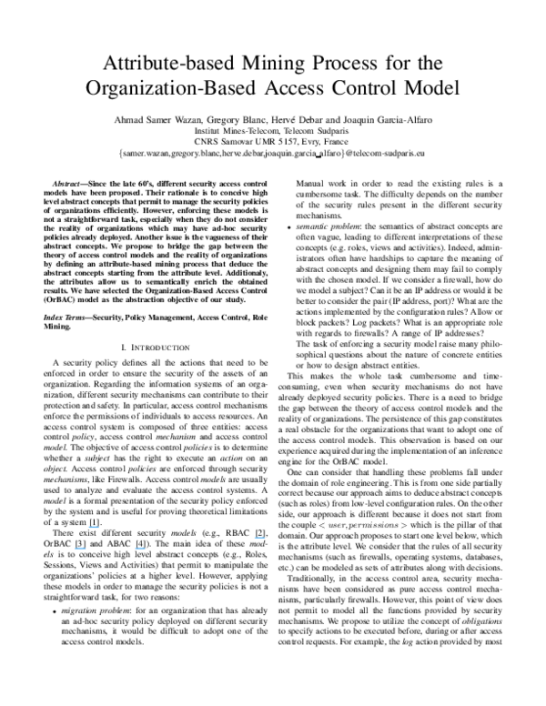 Pdf Attribute Based Mining Process For The Organization Based Access
