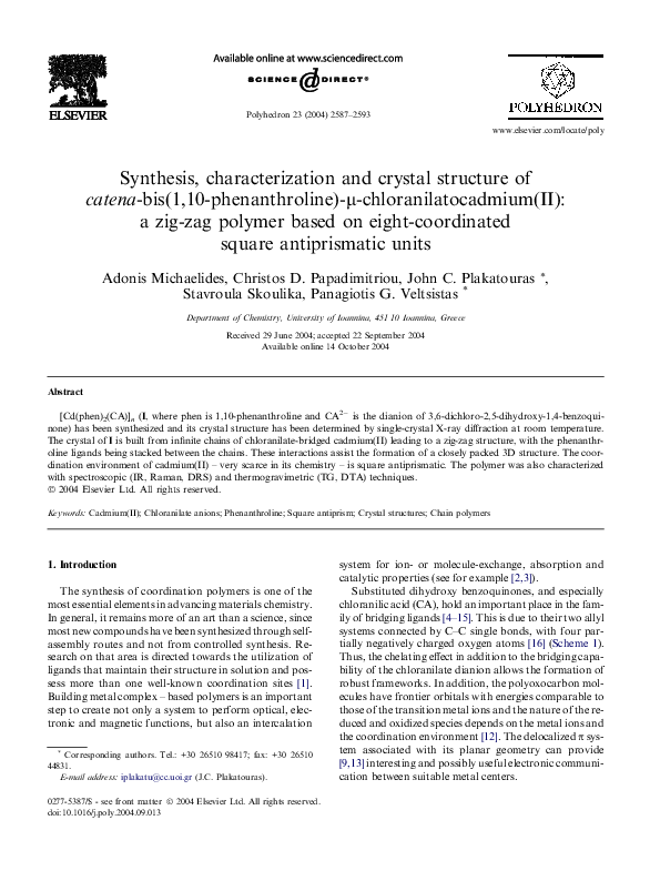 (PDF) Synthesis, characterization, and crystal structure of [Cu(cinoxacinate) 2] · 2H 2O complex ...