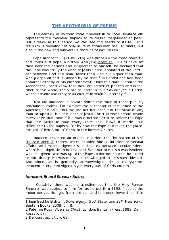 (DOC) THE APOTHEOSIS OF PAPISM