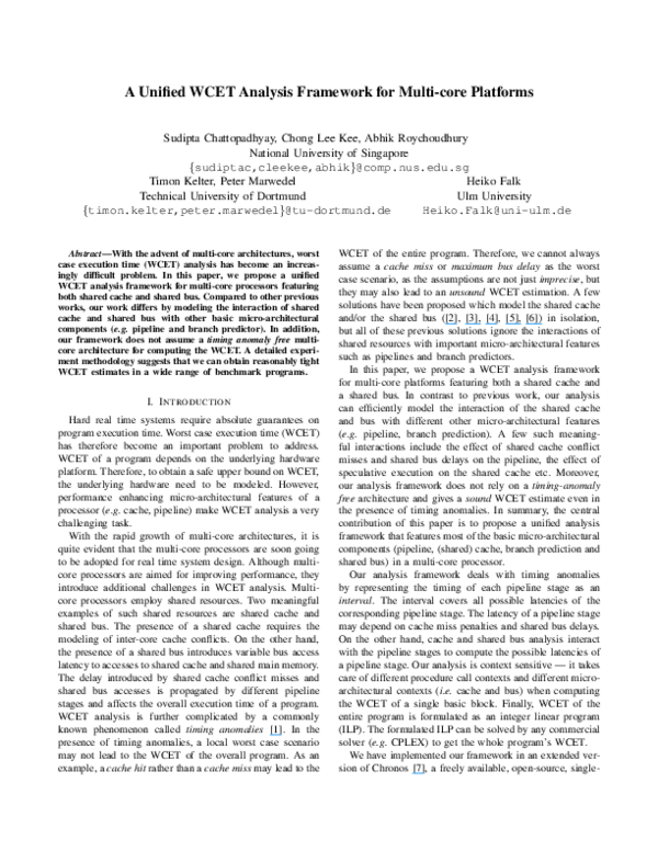 (PDF) A Unified WCET analysis framework for multicore platforms