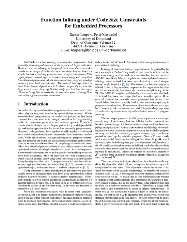 (PDF) Function inlining under code size constraints for embedded processors