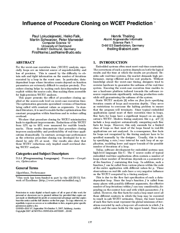 (PDF) Influence of procedure cloning on WCET prediction