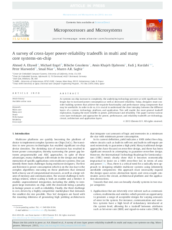Pdf A Survey Of Cross Layer Power Performance Reliability In Multi And Many Core Systems On Chip