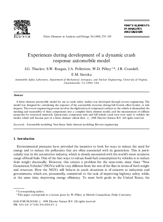 (PDF) Experiences during development of a dynamic crash response automobile model