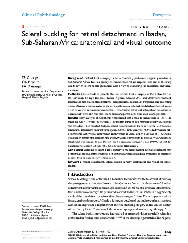 (PDF) Scleral buckling for retinal detachment in Ibadan, Sub-Saharan ...