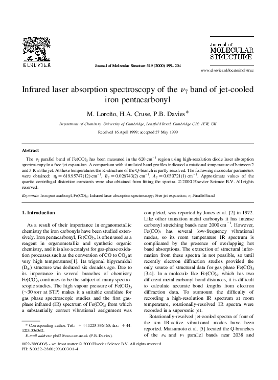 (PDF) Infrared laser absorption spectroscopy of the ν 7 band of jet ...